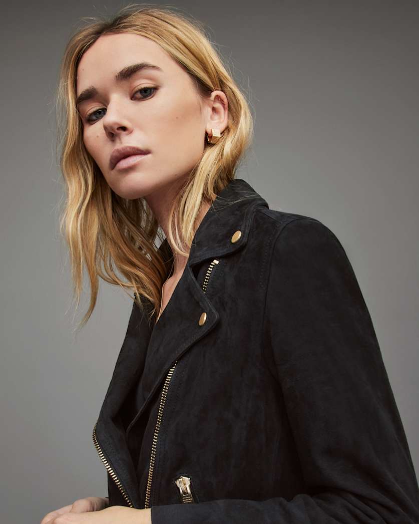 Suede Dalby Biker Jacket Black | ALLSAINTS
